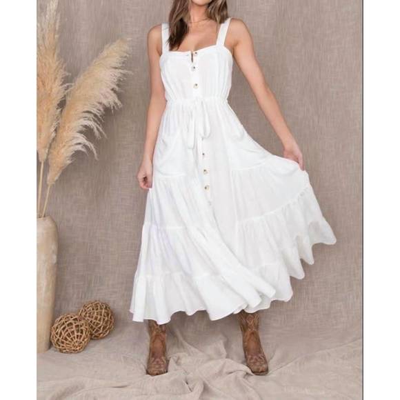 MALIBU BUM | Dresses | New Malibu Bum Linen Button Down Tiered Maxi ...